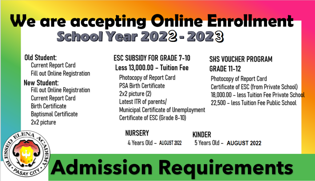 School Requirements Blessed Elena Academy
